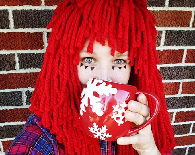 Raggedy Ann Wig Yarn Hat, RED Hat, Jokes Hats Halloween Wig, Adults and ...