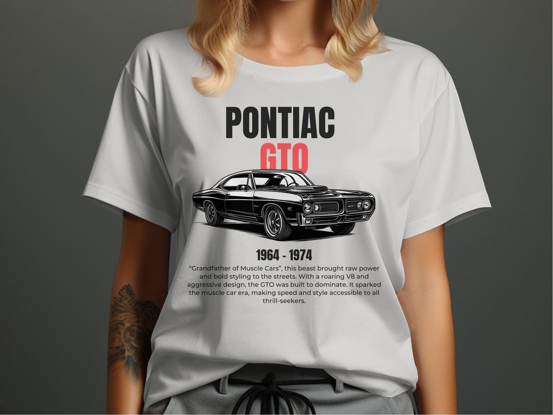 Vintage Pontiac GTO T-shirt Classic Muscle Car Graphic Tee 1964-1974 ...