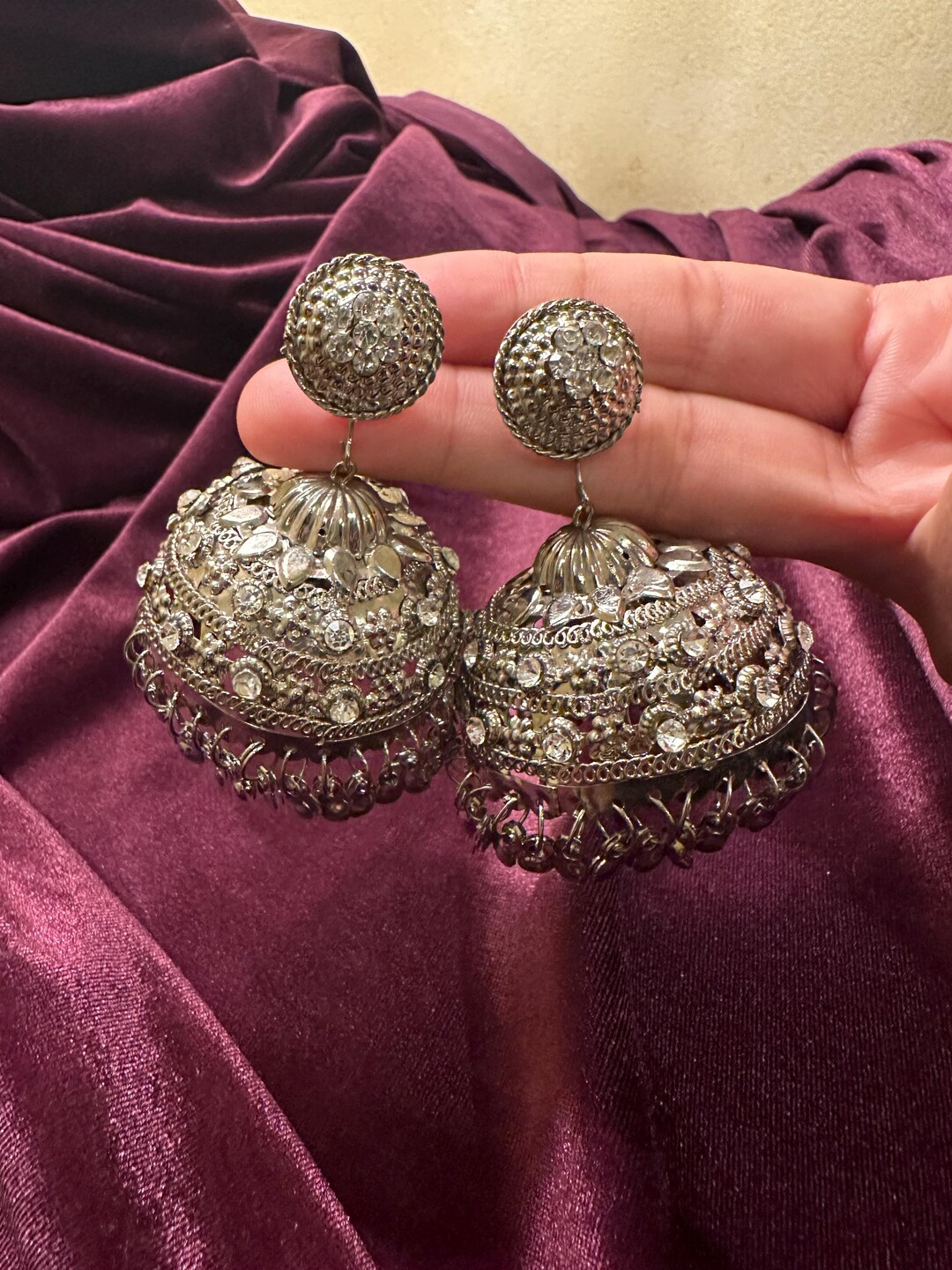 Silver Oxidized Jhumka Indian Style Earrings Pakistani Jewelry ...