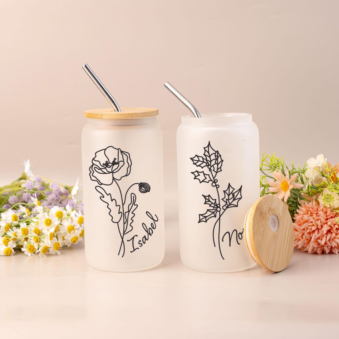 Personalized Birth Flower Coffee Cup With Name,birth Flower Glass ...