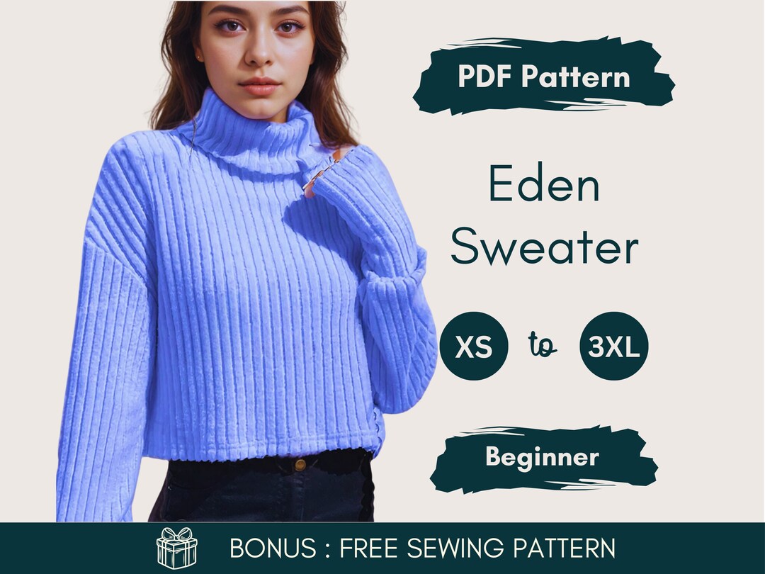 Turtleneck Sweater Sewing Pattern | Ribbed Women’s Mock Neck Cropped ...