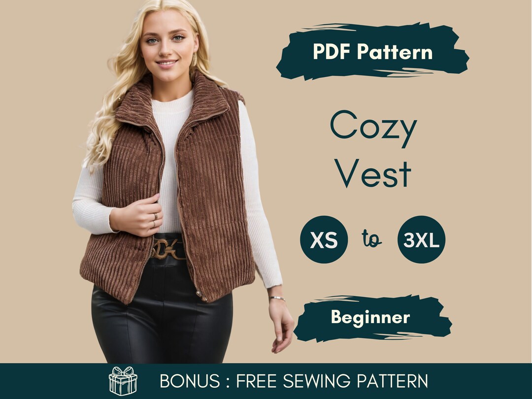 Crop Puffer Vest Sewing Pattern PDF | Women’s Vest Jacket Coat Pattern ...