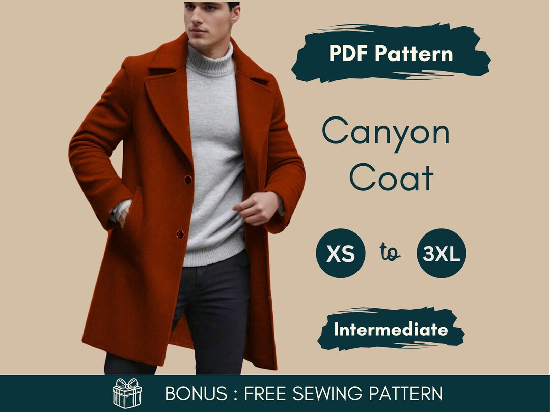 Men's Coat Sewing Pattern | Classic Winter Long Coat for Men | Coat PDF ...