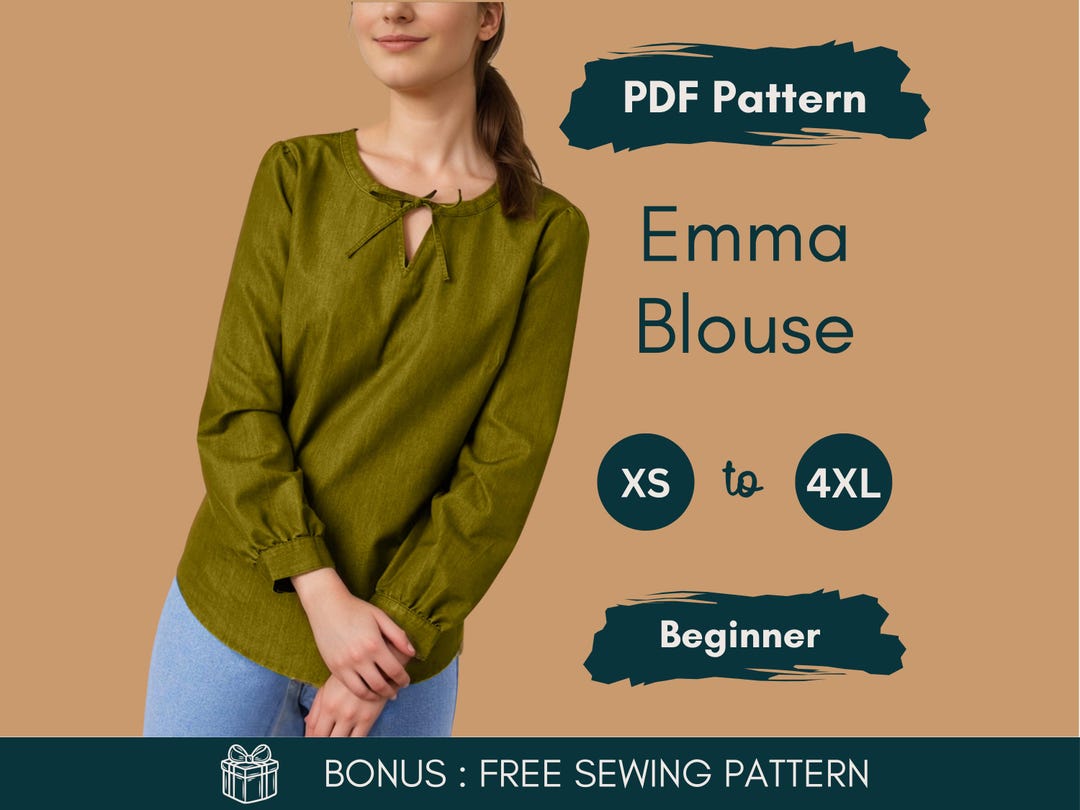 Top Sewing Pattern | Long Sleeve Blouse Sewing Pattern | Tie-neck ...