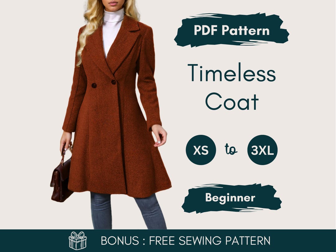 Fall Winter Coat Sewing Pattern | Long Tailored Coat PDF | Warm ...