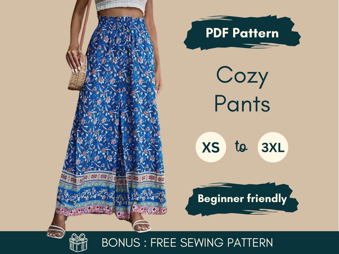 Floral Wide Leg Pants Sewing Pattern XS-XXXL Comfy Harem Pants Cozy ...