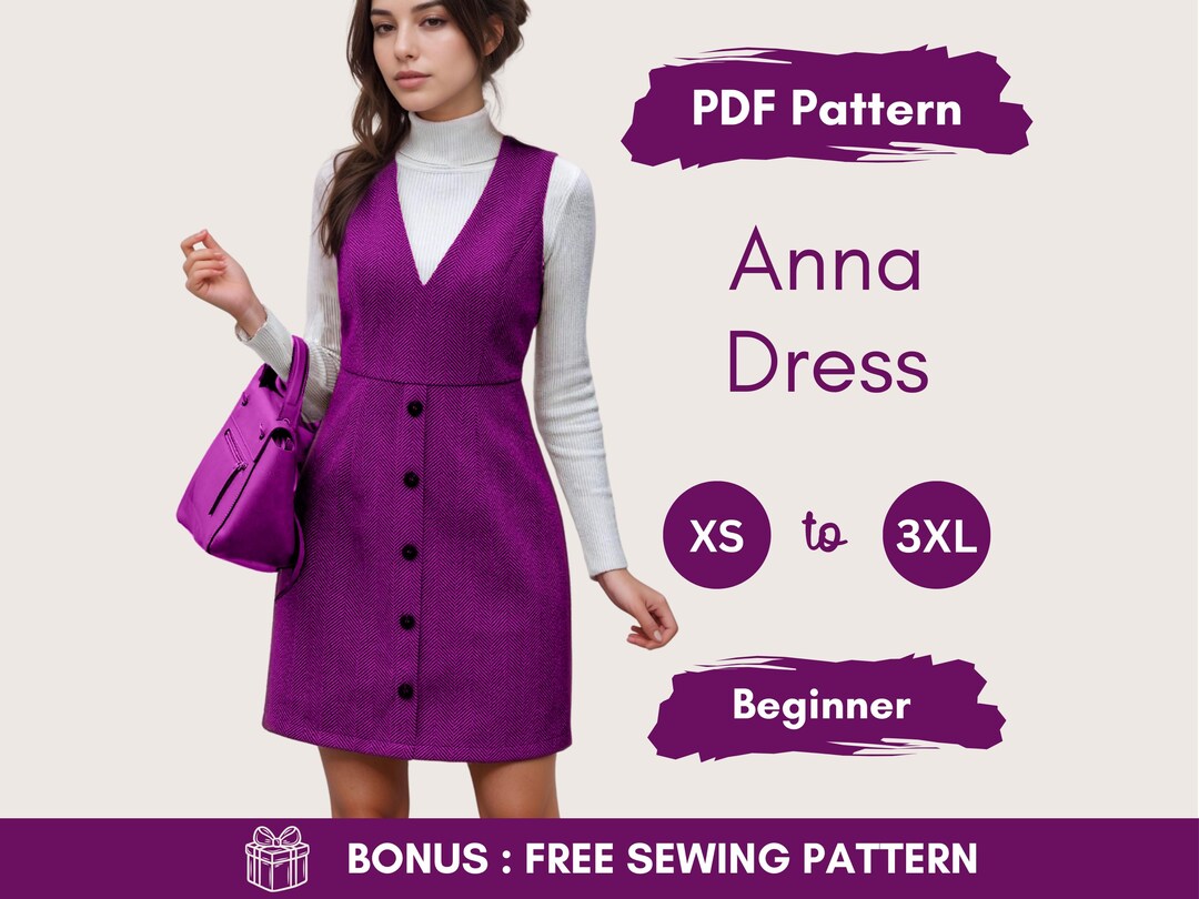 Dress Sewing Pattern – Pinafore Dress Sewing Pattern PDF, Button Front ...
