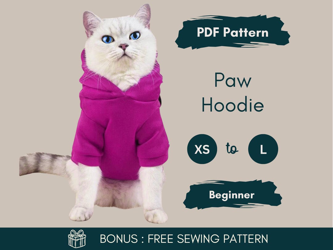 Cat Hoodie Sewing Pattern – Cat Outfit PDF, DIY Cat Clothes Pattern ...