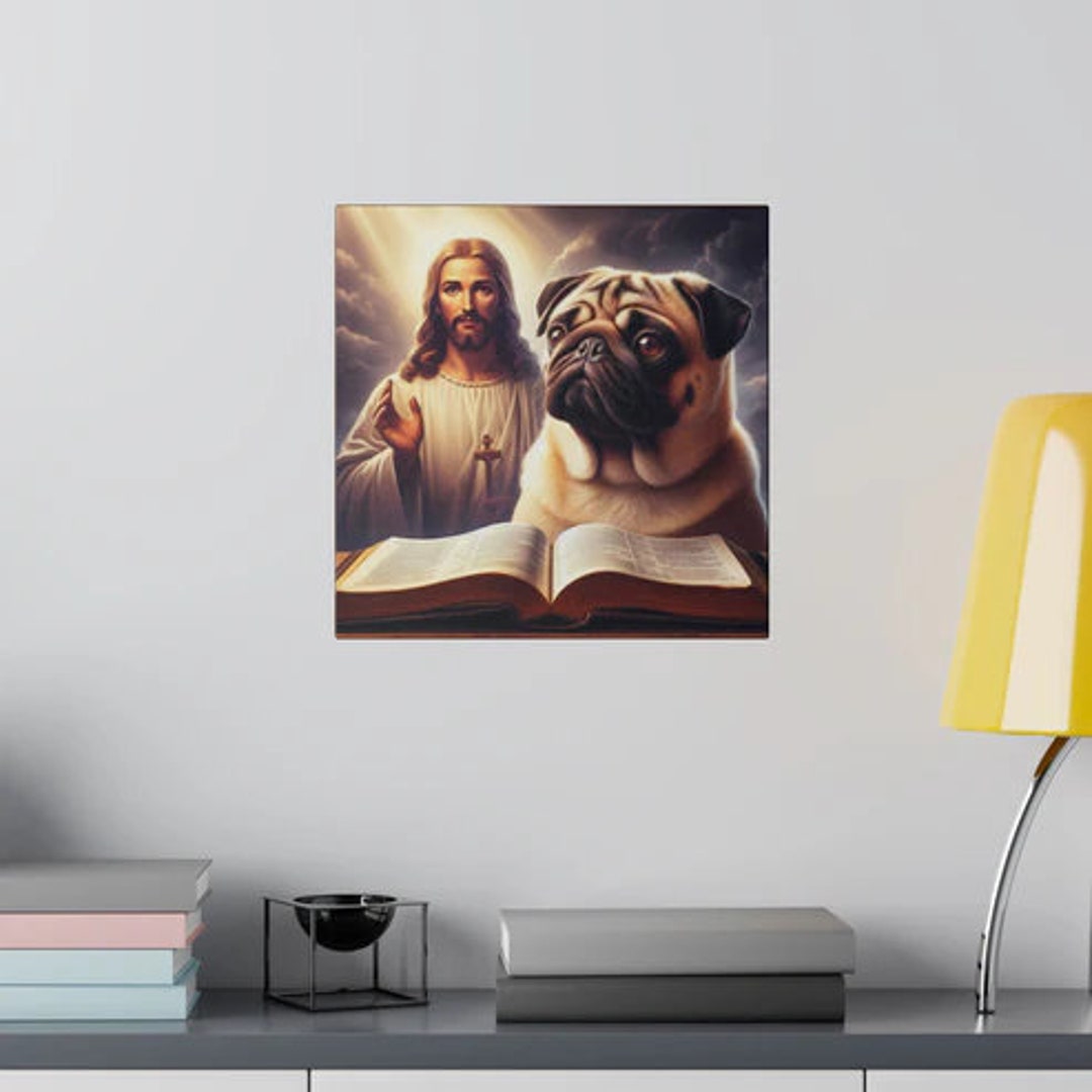 Pug Reading Bible Encounter Jesus Christ Religious Funny Cute Pet Wall ...