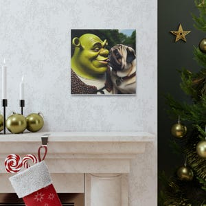 Pug French Kissing Shrek Romantic Wedding Gift Couples Portrait Funny ...