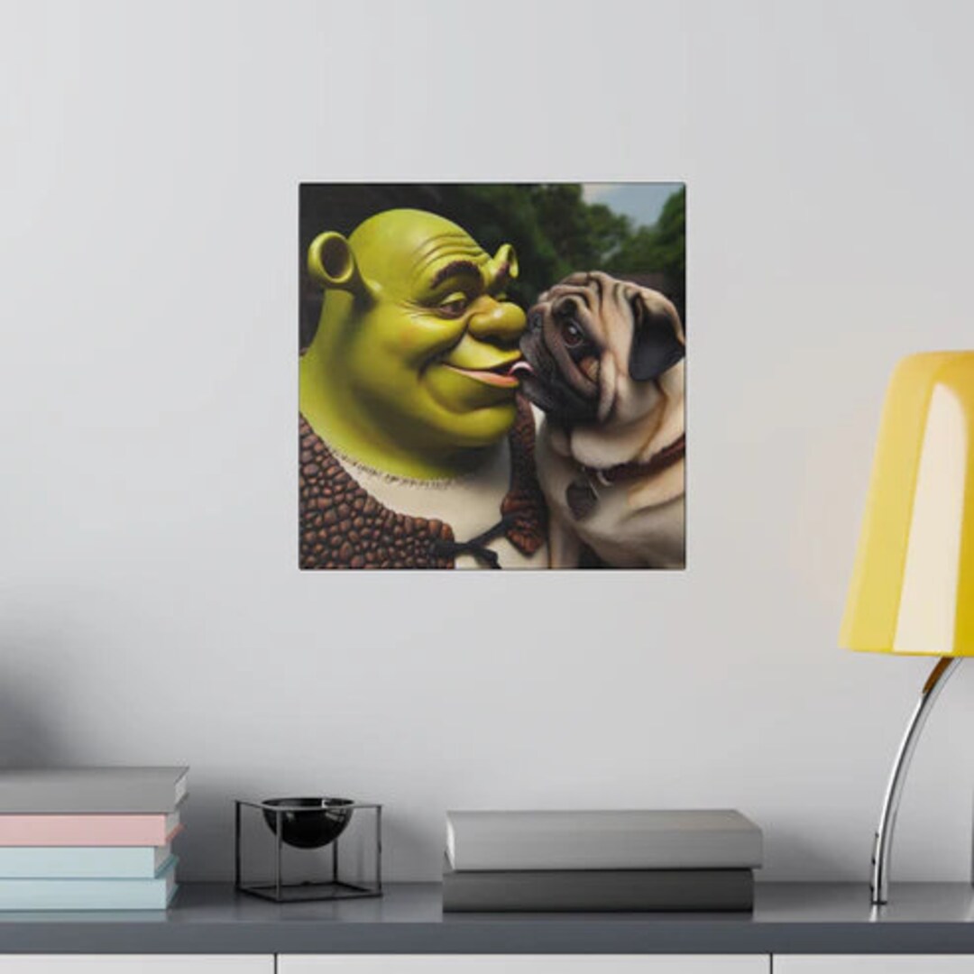 Pug French Kissing Shrek Romantic Wedding Gift Couples Portrait Funny ...