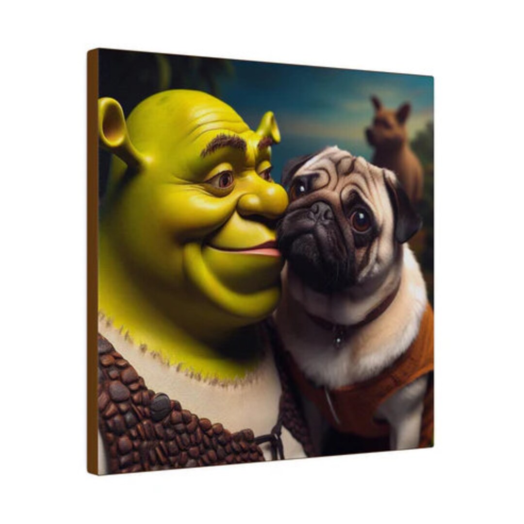 Pug and Shrek Cozy Cuddling Funny and Cute Pet Wall Art Canvas A ...