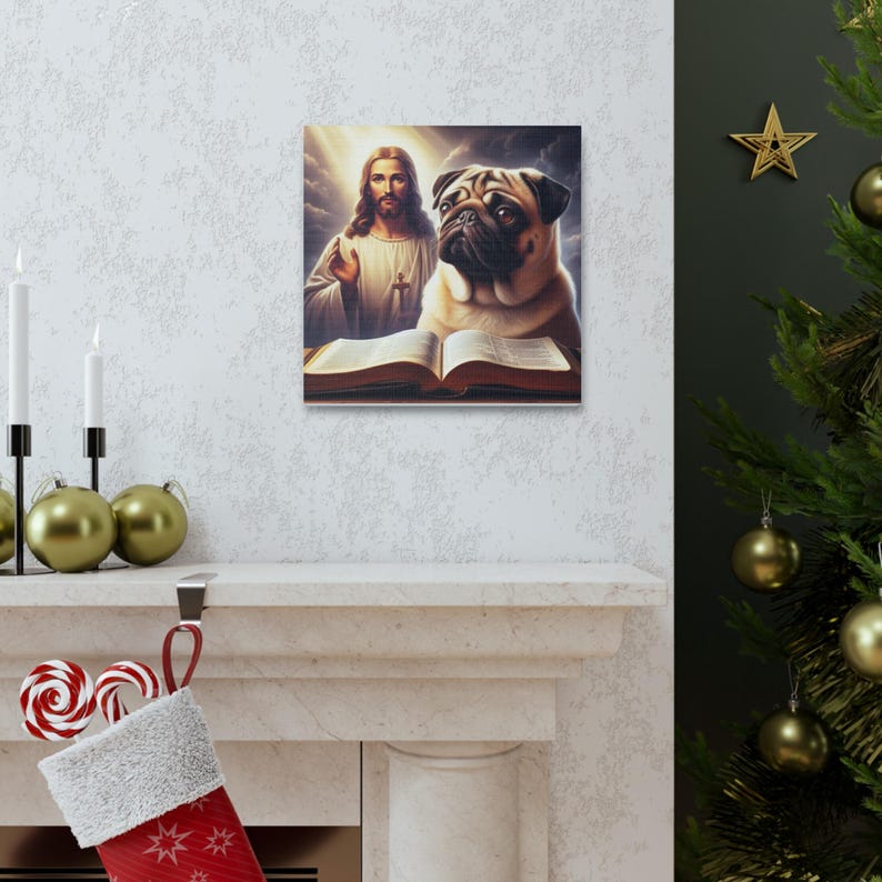 Pug Reading Bible Encounter Jesus Christ Religious Funny Cute Pet Wall ...