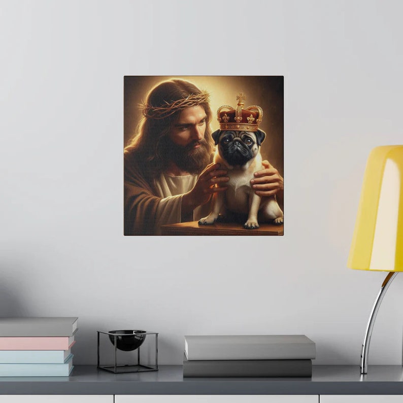Jesus Crowning Pug Religious Funny and Cute Pet Wall Art Canvas A ...