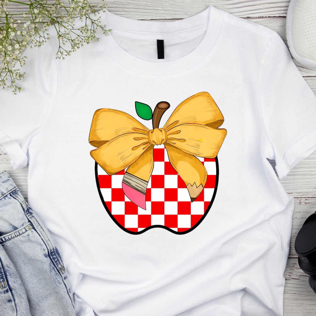 Apple Pencil Bow PNG, Buffalo Plaid Apple Clipart, Back to School ...