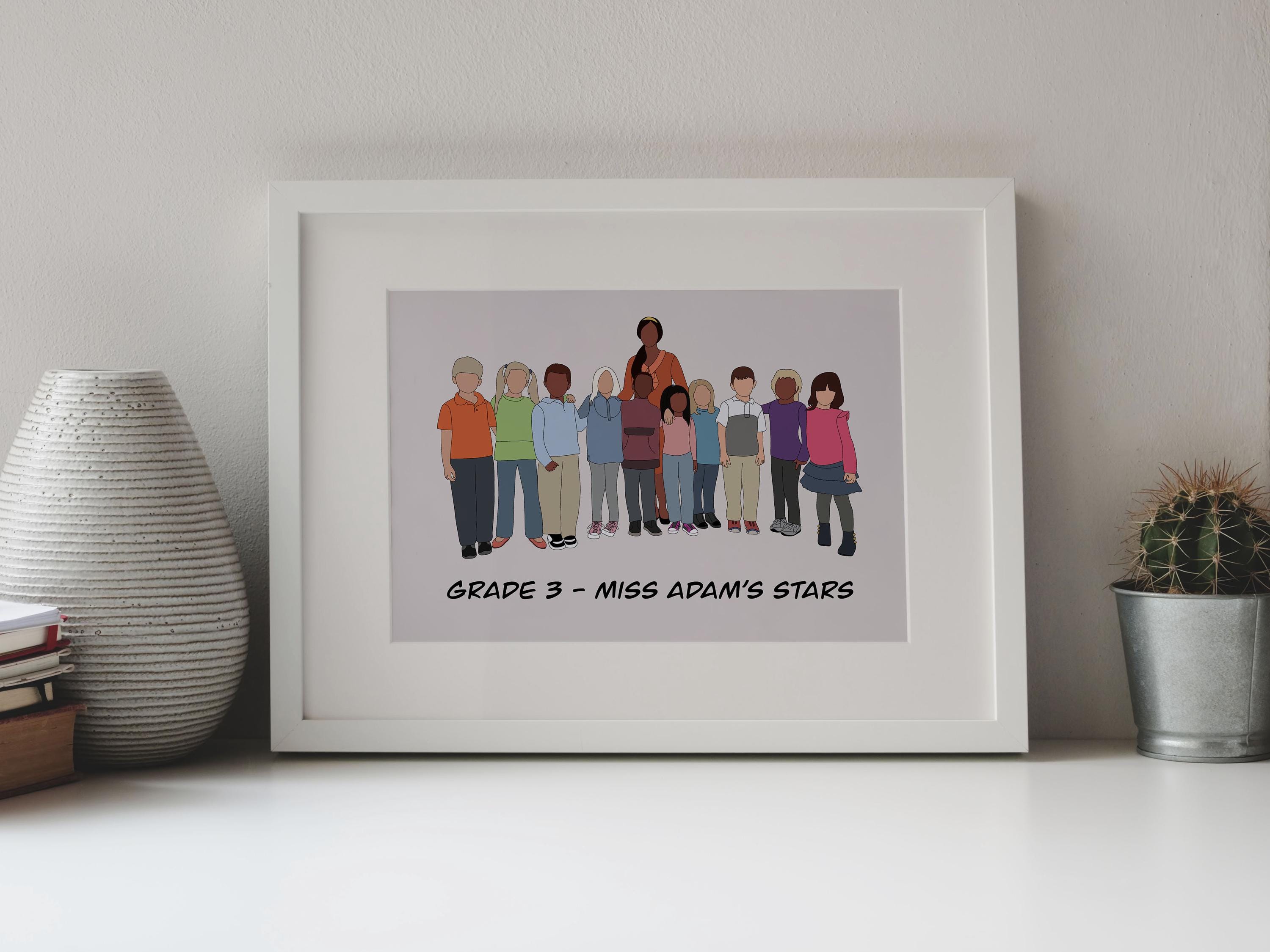 Custom Class Portrait, Teacher and Students Group Illustration Gift ...