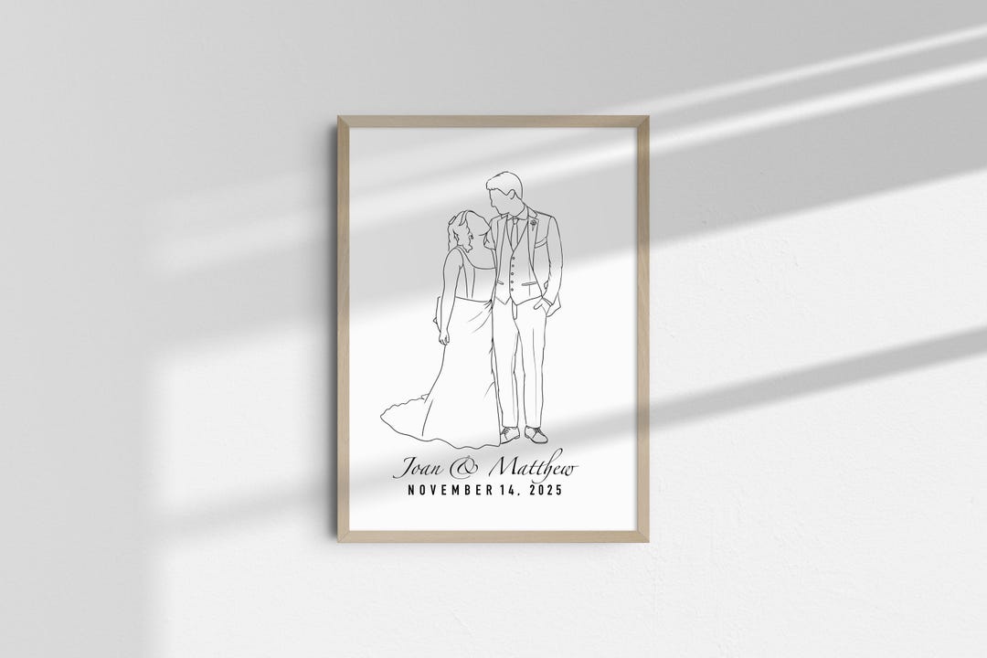 Custom Portrait Wedding One Line Art - Couple Illustration From Photo ...