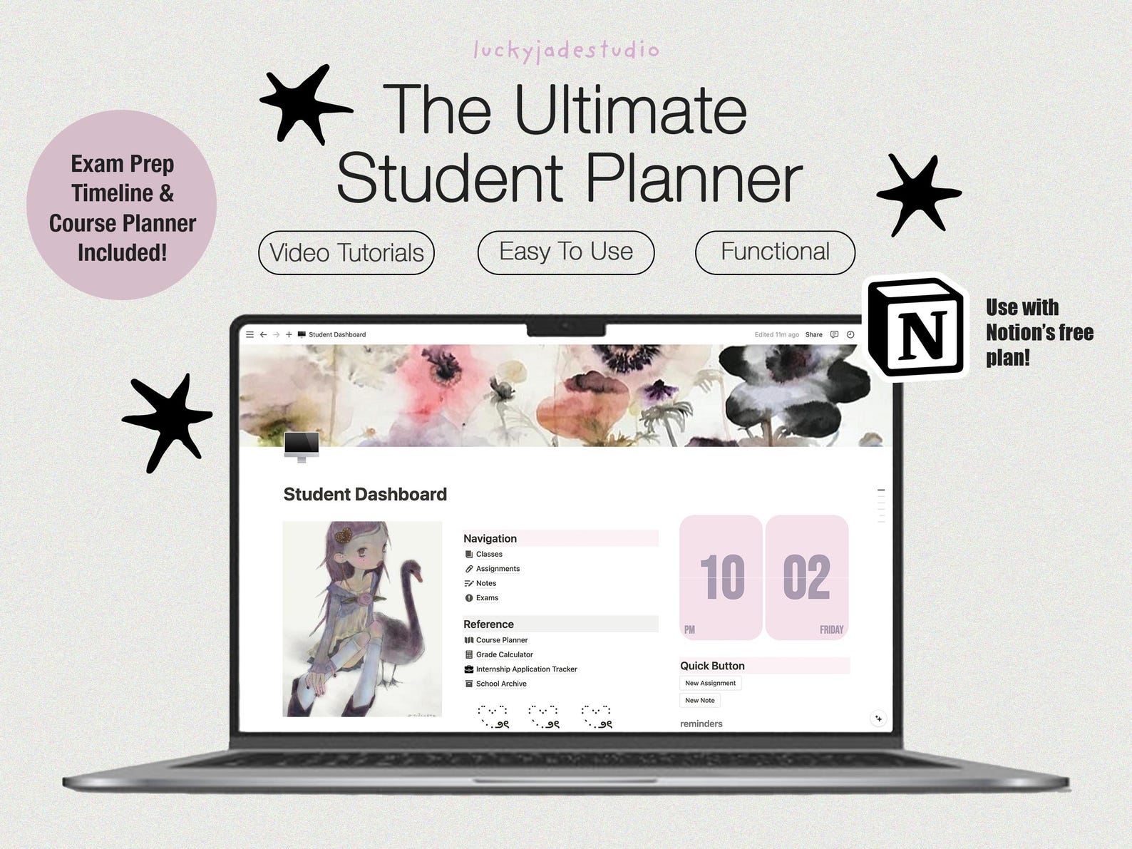 Aesthetic Student Planner Notion Template Coquette Japanese Pink Cute ...