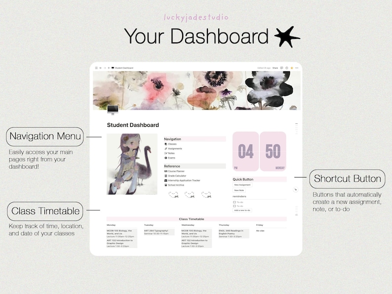 Aesthetic Student Planner Notion Template Coquette Japanese Pink Cute ...