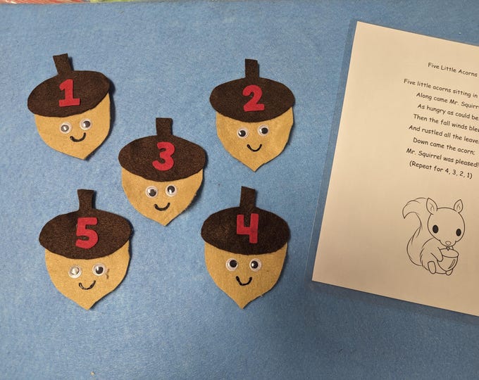 5 Little Acorns, Felt Board Story, Preschool, Daycare, Homeschool ...