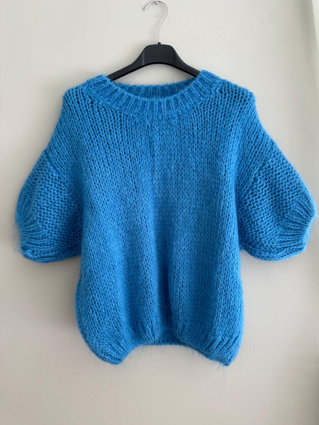 Ladies Soft Knit Mohair Sweater Jumper Short Sleeve in Blue Colour. One ...