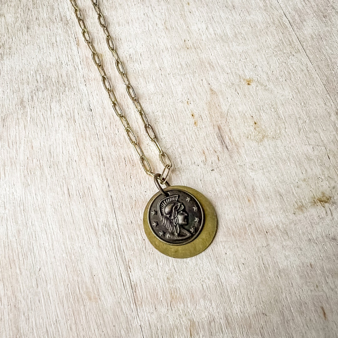 Roman Coin and Round Brass Layering Necklace - Etsy