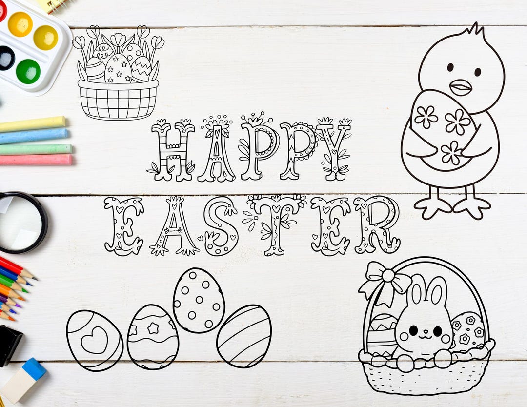 Happy Easter Tracing and Coloring Pages - Etsy