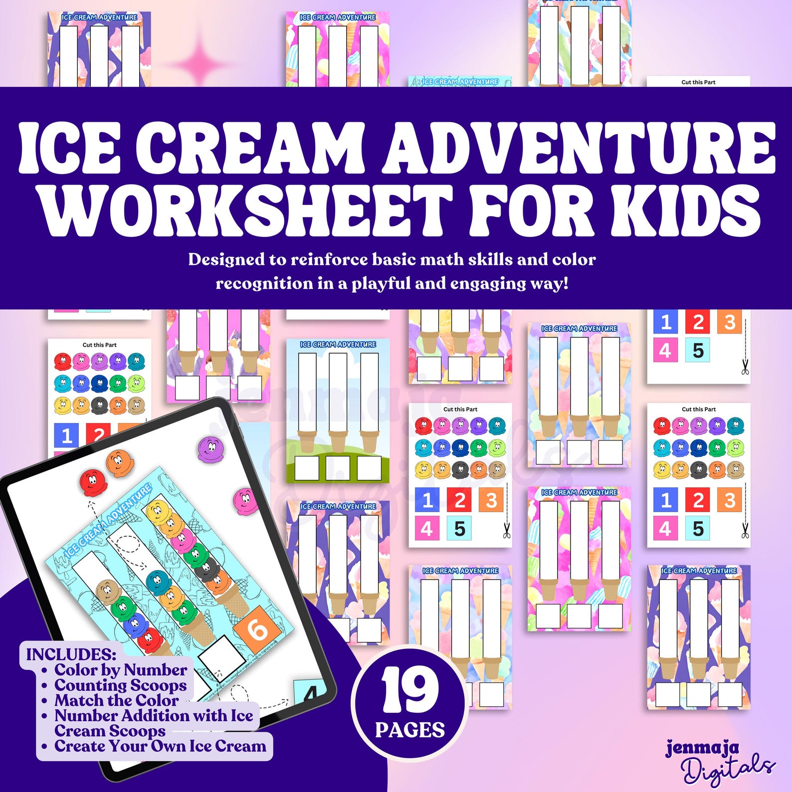 Ice Cream Adventure: Fun Color-by-number & Counting Worksheet for Kids ...