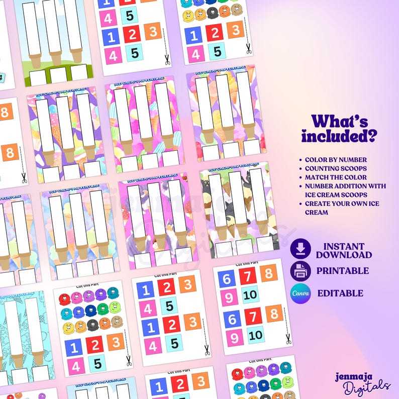 Ice Cream Adventure: Fun Color-by-number & Counting Worksheet for Kids ...