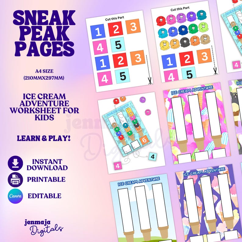 Ice Cream Adventure: Fun Color-by-number & Counting Worksheet for Kids ...