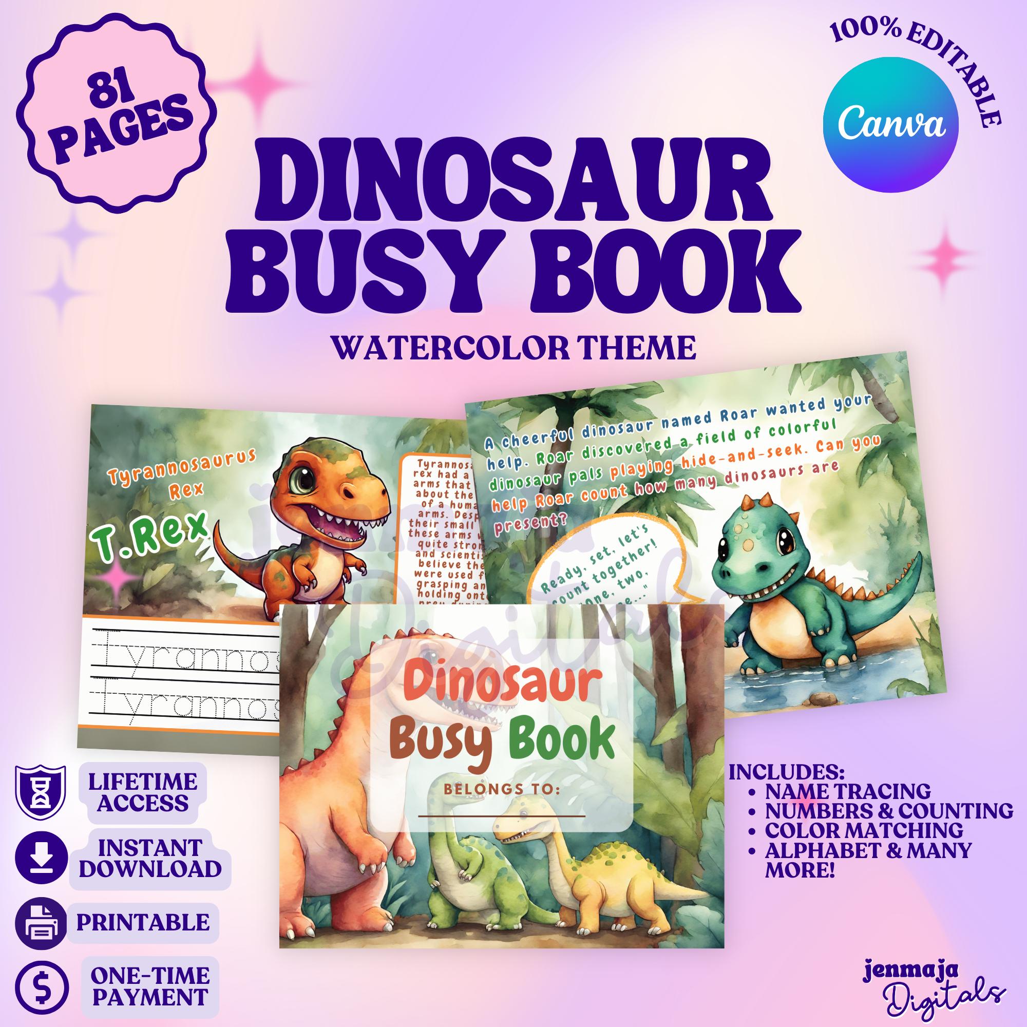 Dinosaur Busy Book - Alphabet, Numbers, Colors Activity Pages, Editable ...