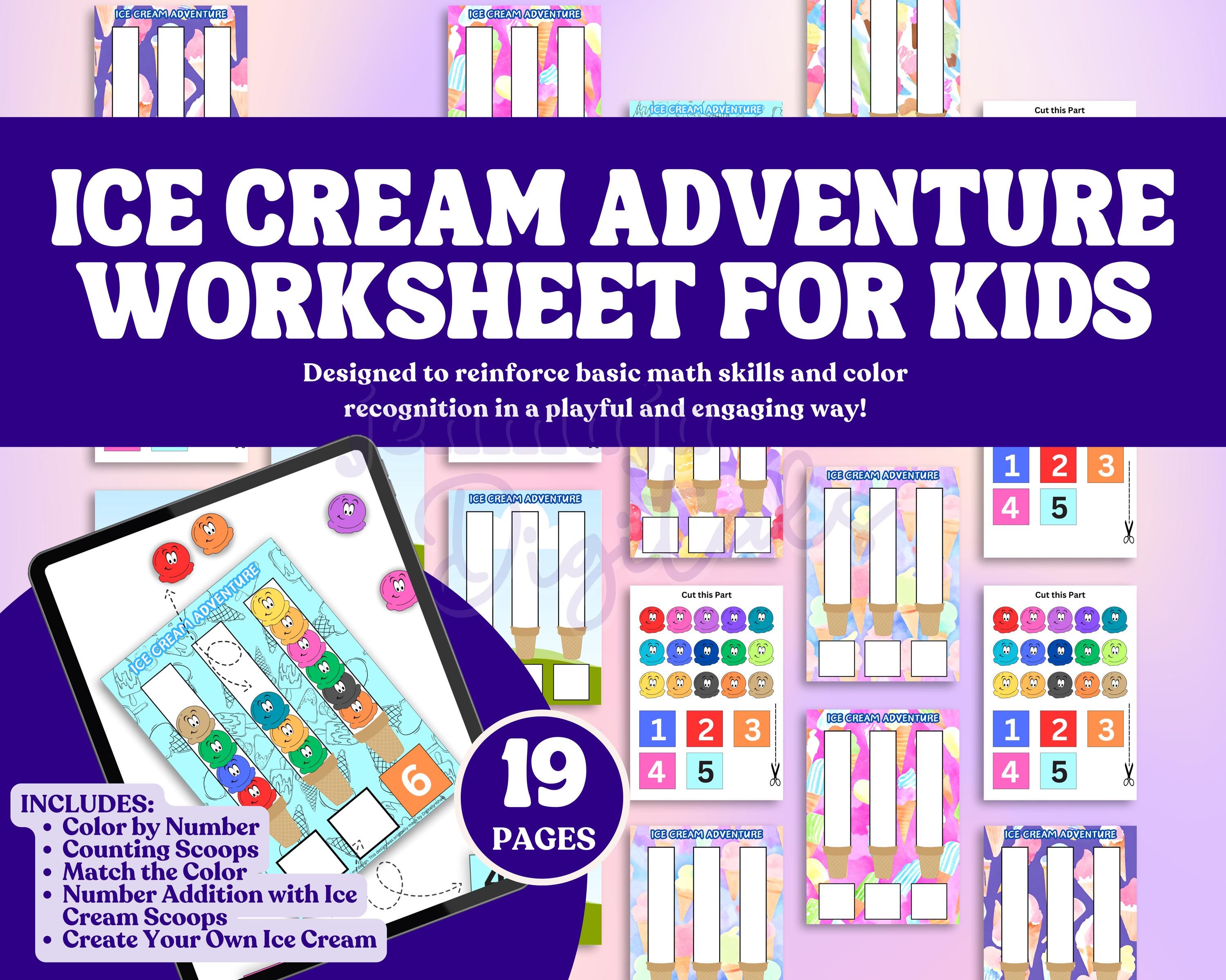 Ice Cream Adventure: Fun Color-by-number & Counting Worksheet for Kids ...