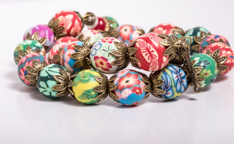 First Flowers of Spring Polymer Clay Bead Memory Bracelet, Vintage ...