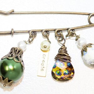 Create Antique Bronze Pin With Glass Pearl, Ceramic Bead and Crystal ...