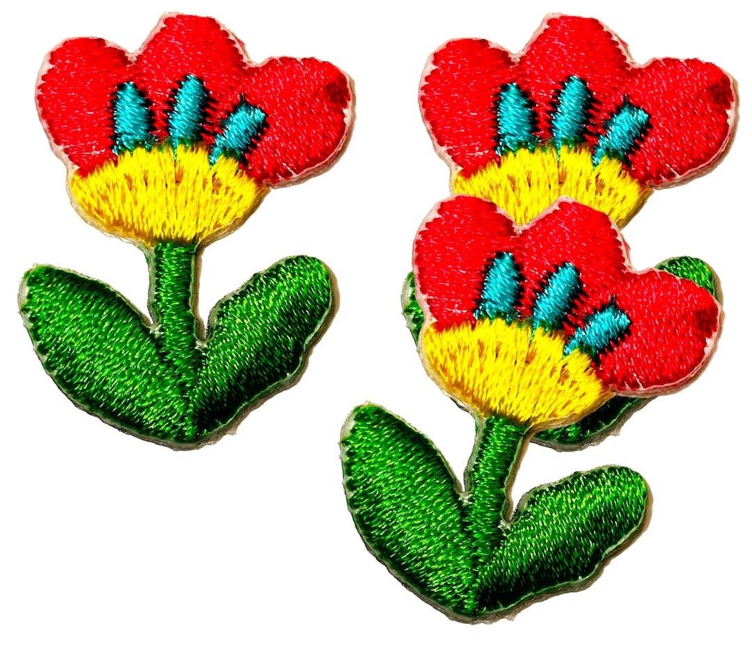 Truly Small Red Tulip Flower Iron on Patches Garden Plant Bloom Sticker ...