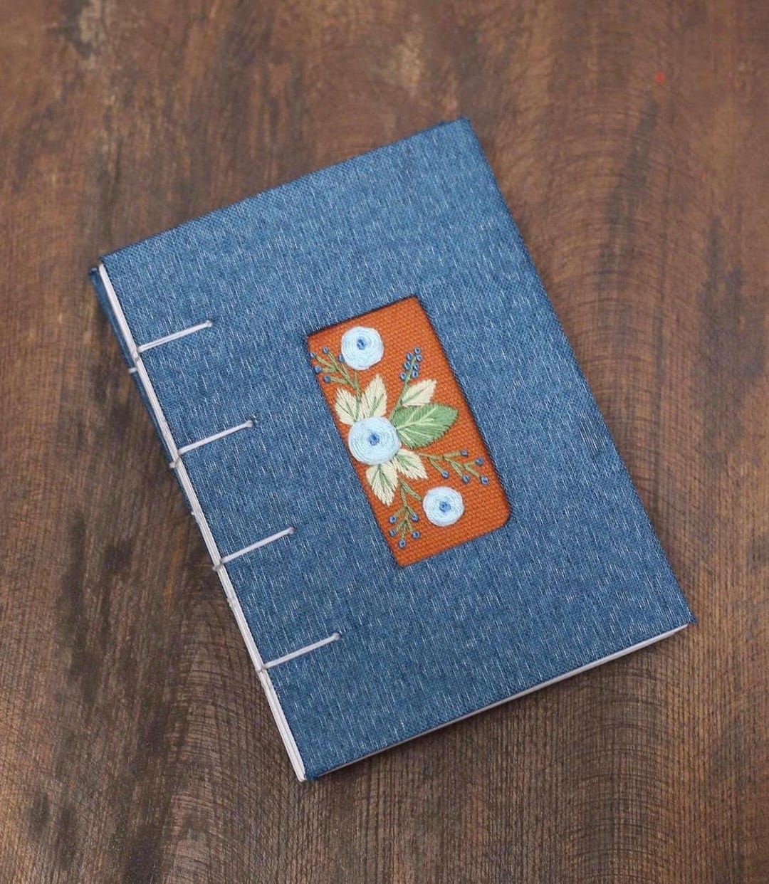 Embroidered Blue Flowers Linen Notebook, Personalized Botanical Journal ...