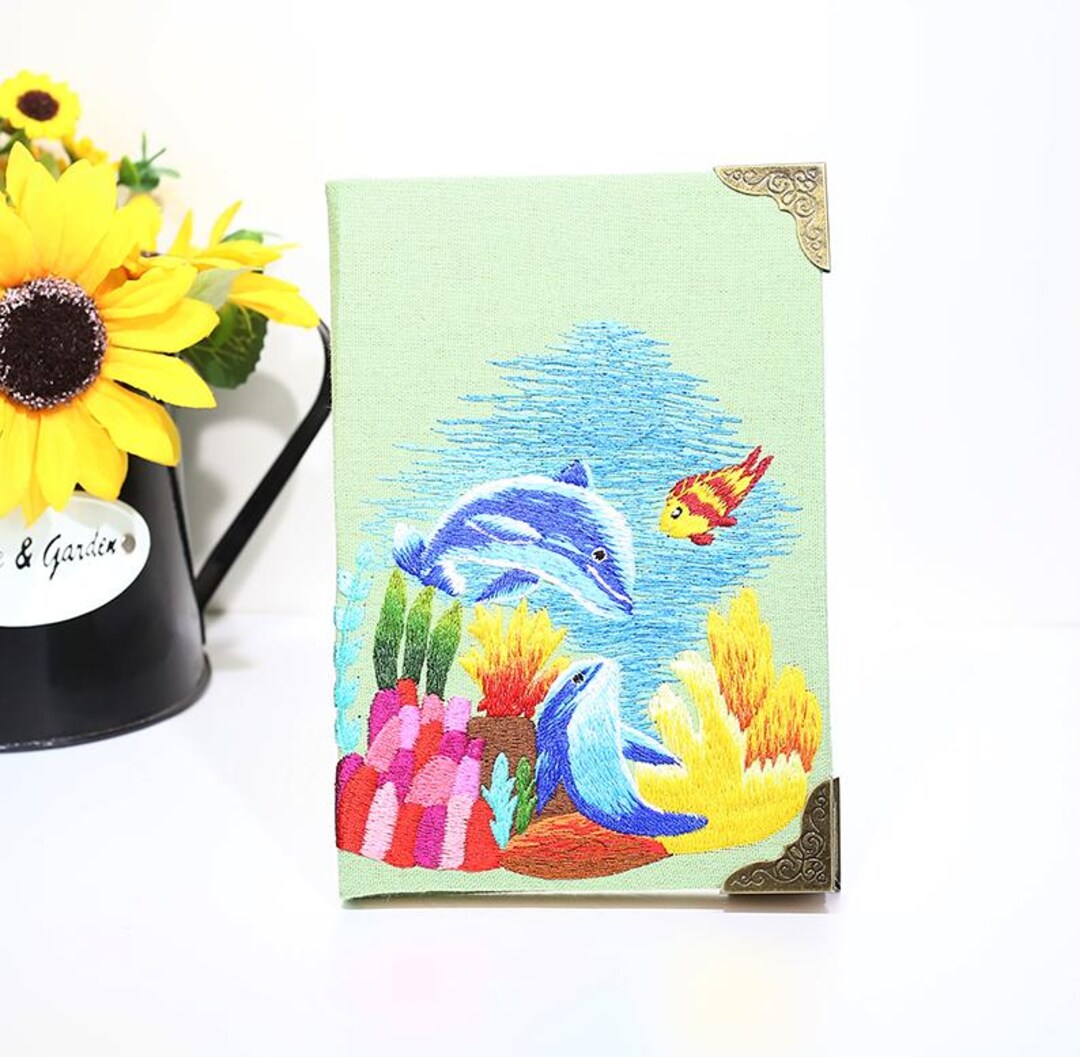 Hand-embroidered Whale Shard & Ocean Creatures Journal, Personalized ...
