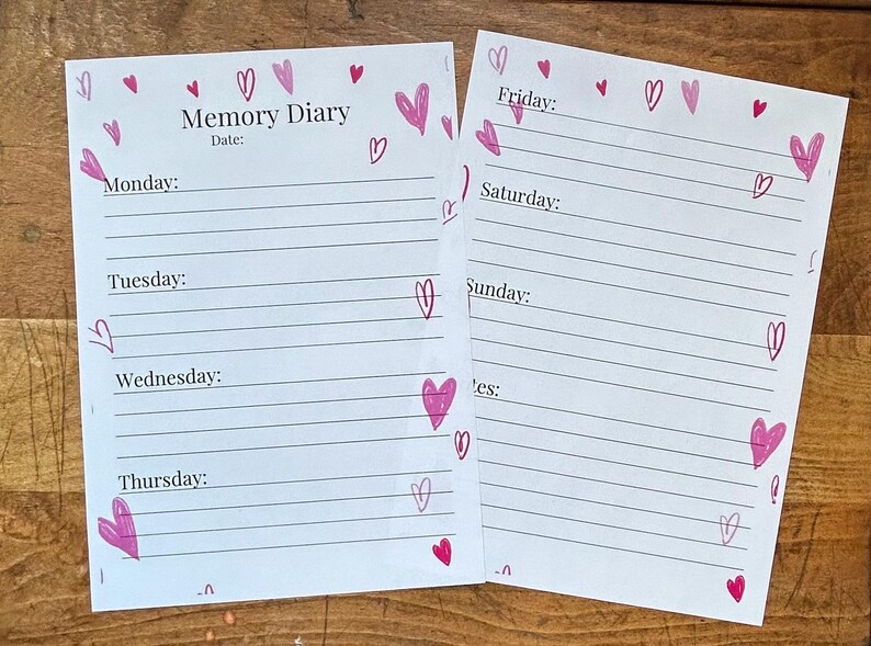 Printable Memory Diary With Heart Design, Memory Journal, Gratitude ...