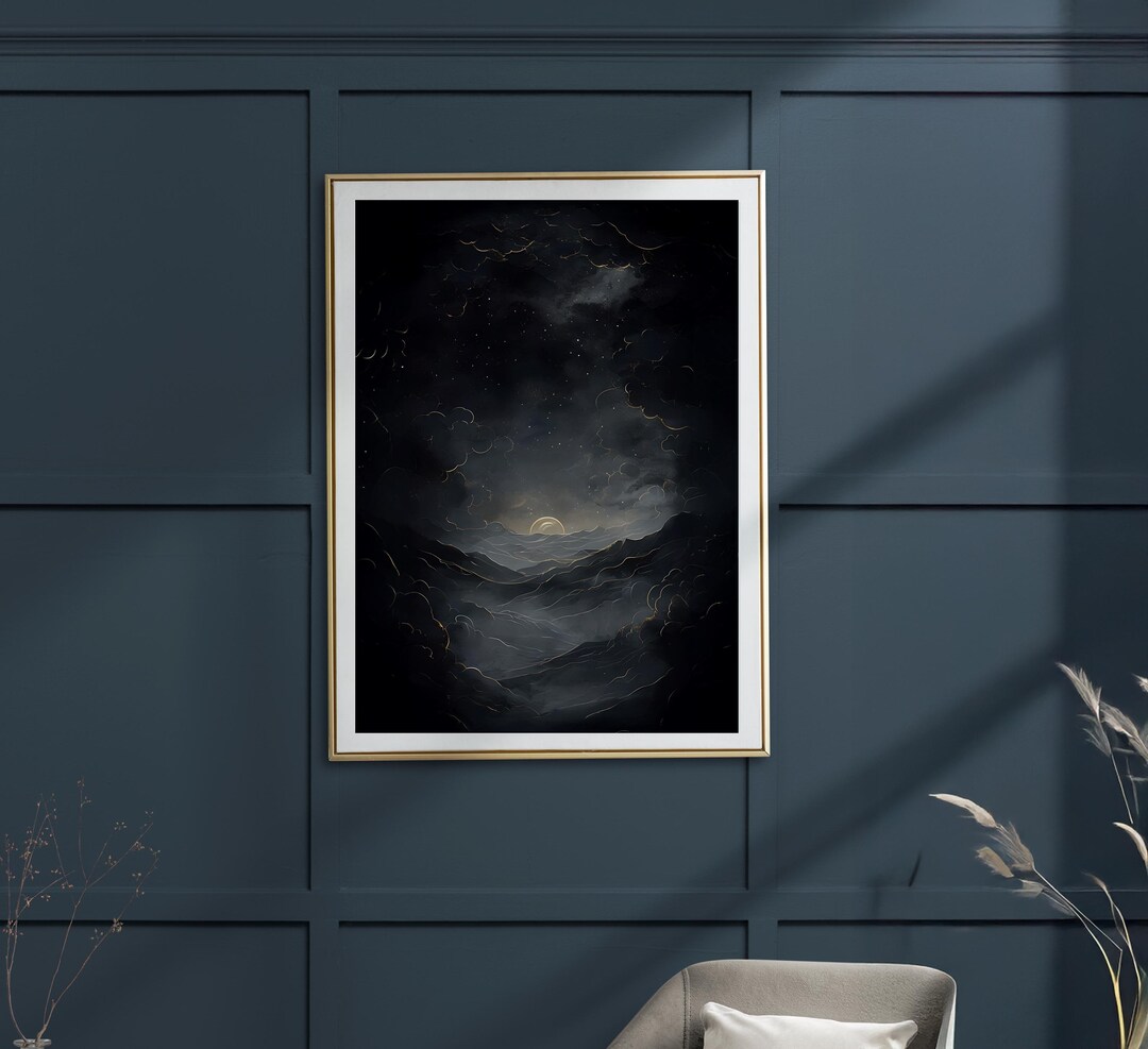 Midnight Horizon Poster: Dark Sky Ethereal Print | Minimal Wall Art ...