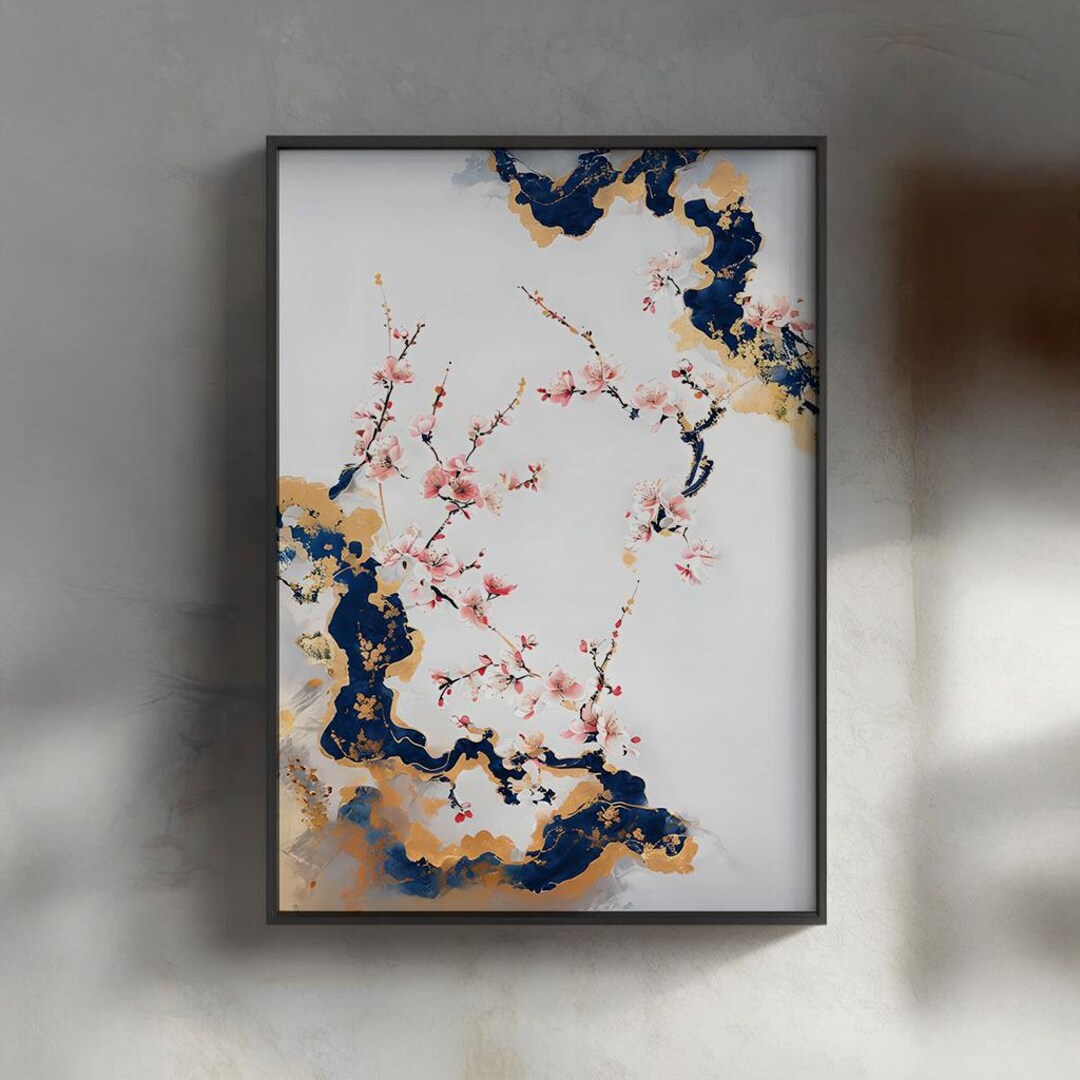 Japanese Cherry Blossom Poster | Asian Sakura Floral Print | Gold ...