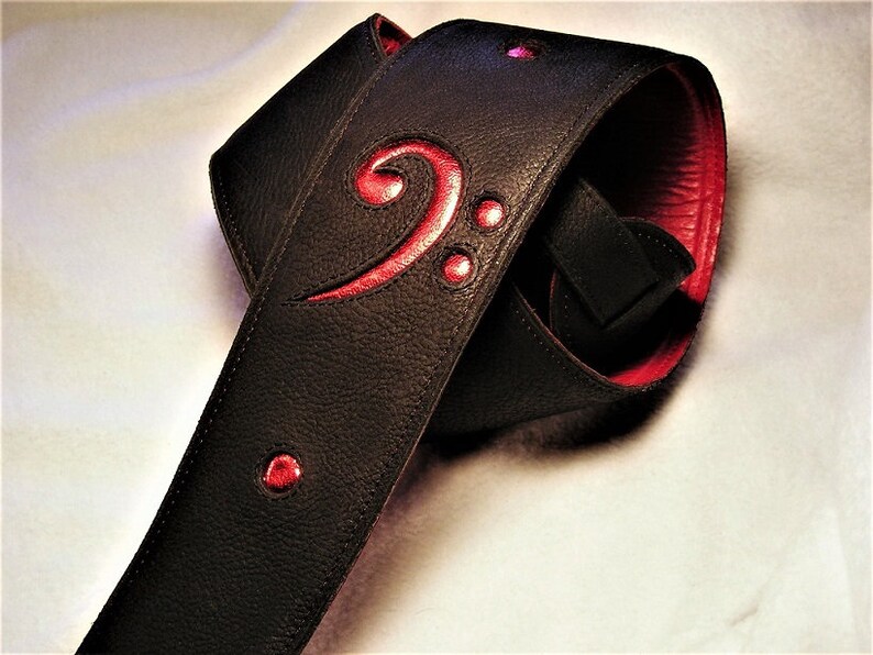 Custom Brown Leather Bass Strap W/dual Leather Bass Clefs / Ergonomic ...