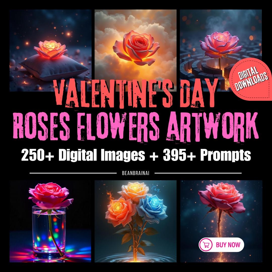 250 Valentines Day Roses Digital Art 395 Image Prompts Romantic ...