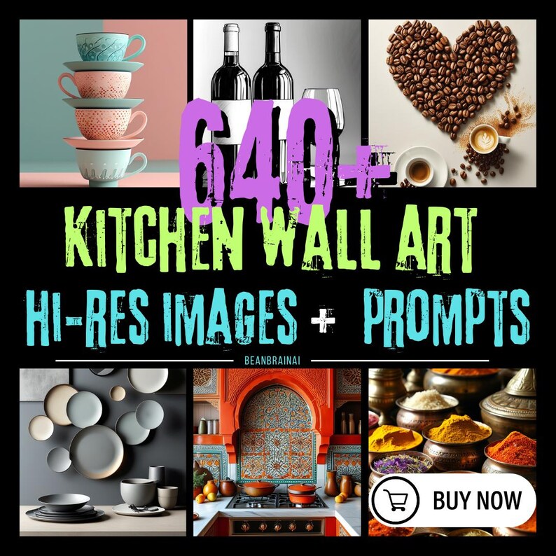 600 Kitchen Wall Art and AI Prompts Printable Modern, Quirky & Colorful ...