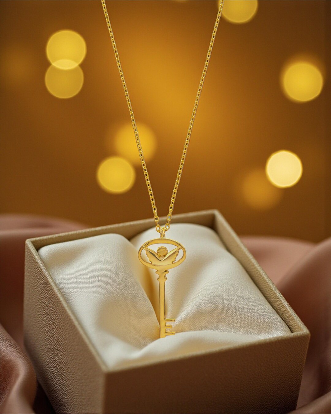 ANGLE KEY 925k Silver Gold Plated Necklace, Handmade Jewelry - Etsy
