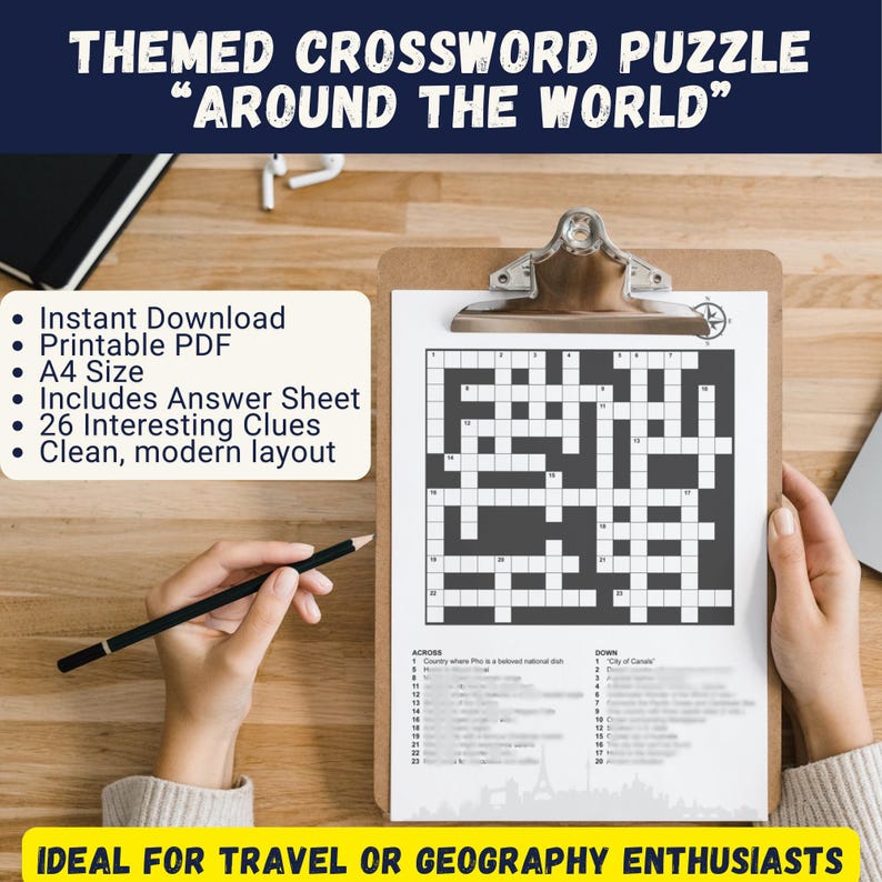 Travel Themed Crossword Puzzle: Around the World - Etsy