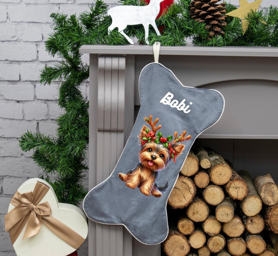 Custom Dog Breed Christmas Stocking|cute Puppy With Anthlers Stocking ...
