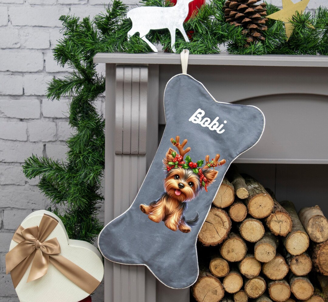 Custom Dog Breed Christmas Stocking|cute Puppy With Anthlers Stocking ...