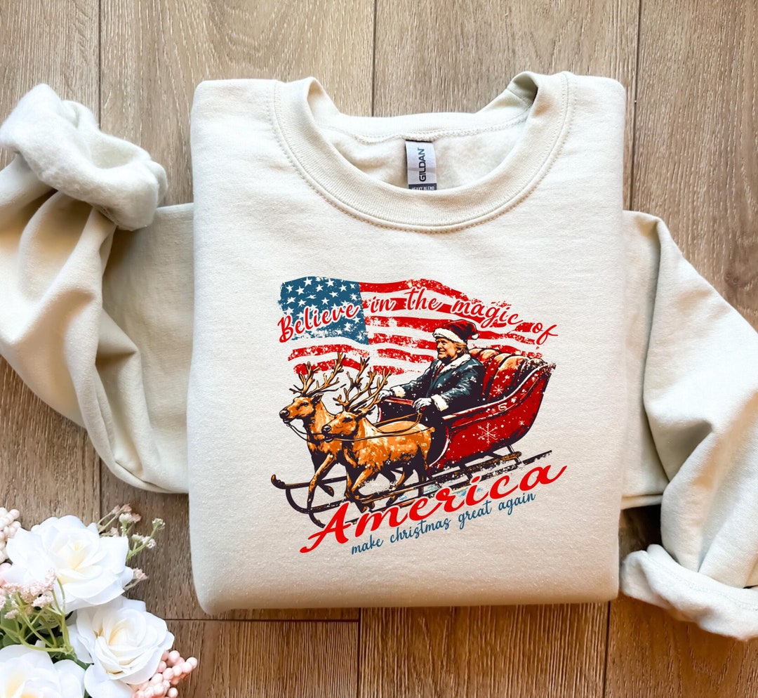 Christmas Trump, Santa Sleigh Sweaterbelieve in the Magic of America ...