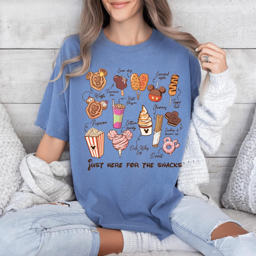 Just Here for the Snacks Shirt, Theme Park Food Graphic Tee, Cute Snack ...