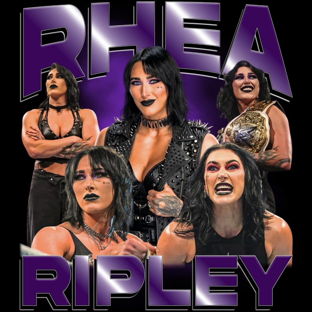 RHEA RIPLEY T Shirt Design. Png Digital 4500x5100 Px. WWE, Boxer, Retro, 90s Vintage, Bootleg ...